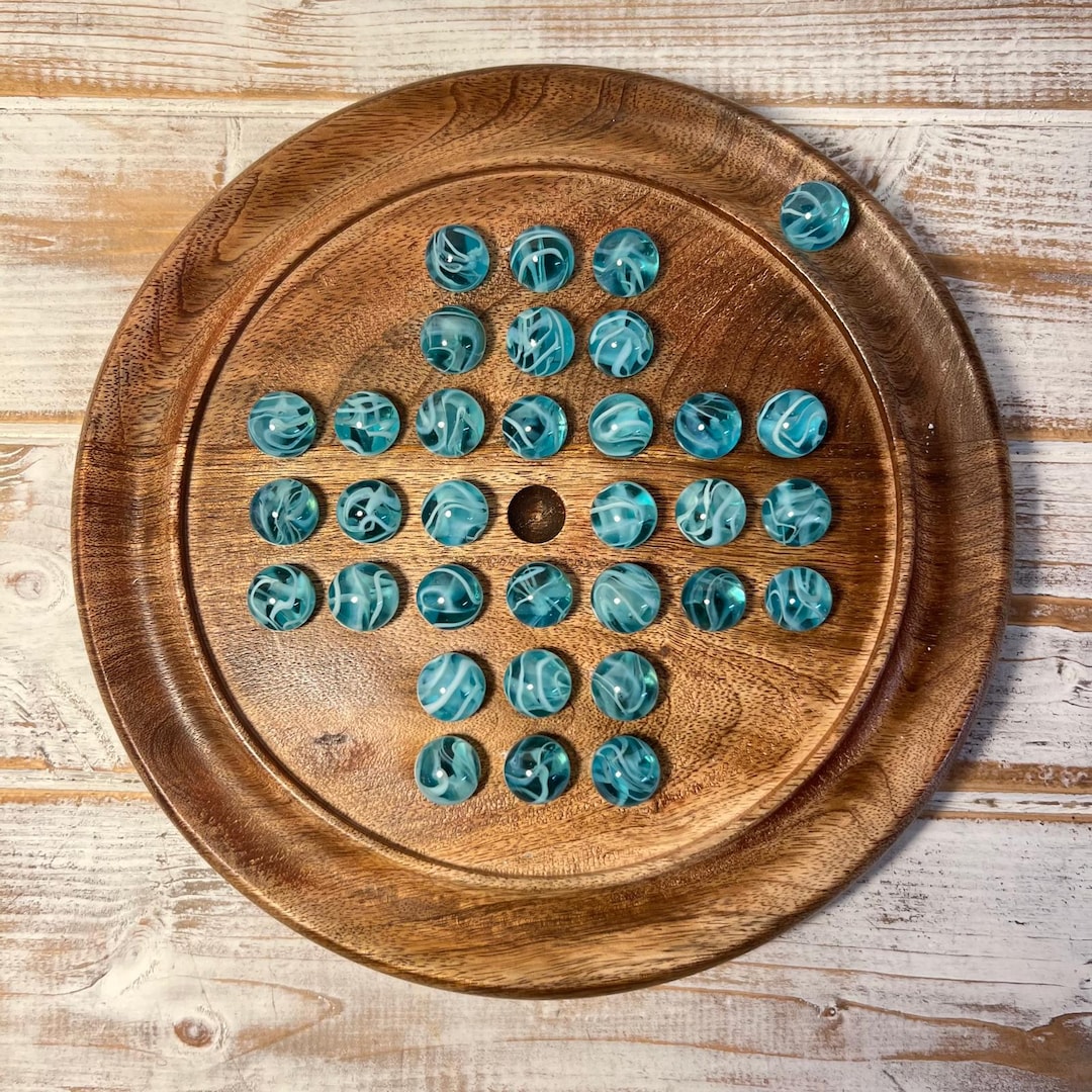 22cm Diameter Wooden SOLITAIRE BOARD GAME With Brilliant Blue Oxygen ...