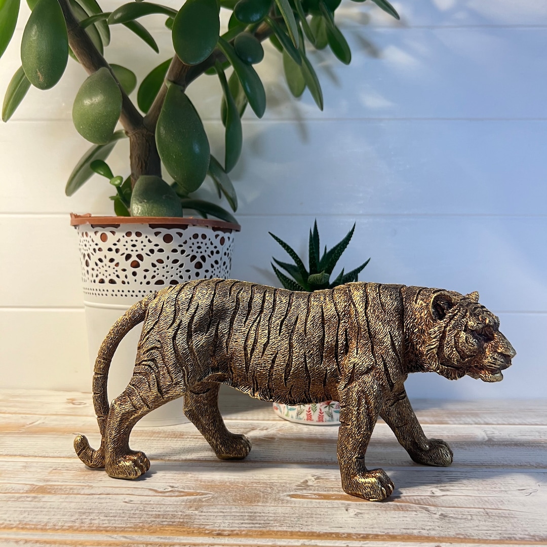 Handcrafted Bronze-effect Tiger Statue - Elegant and Decorative ...