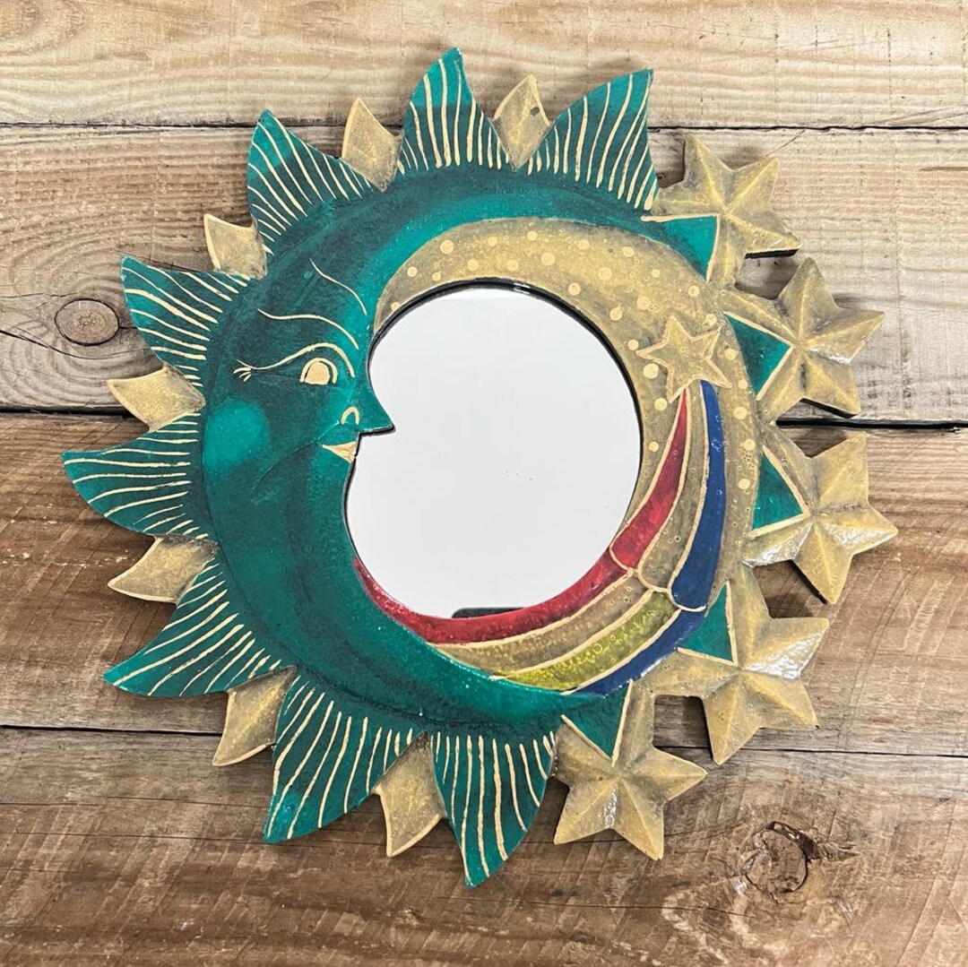 WOODEN Celestial MIRROR Features a Crescent Shaped Moon - Etsy