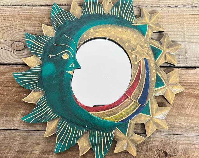 WOODEN Celestial MIRROR Features a Crescent Shaped Moon - Etsy UK