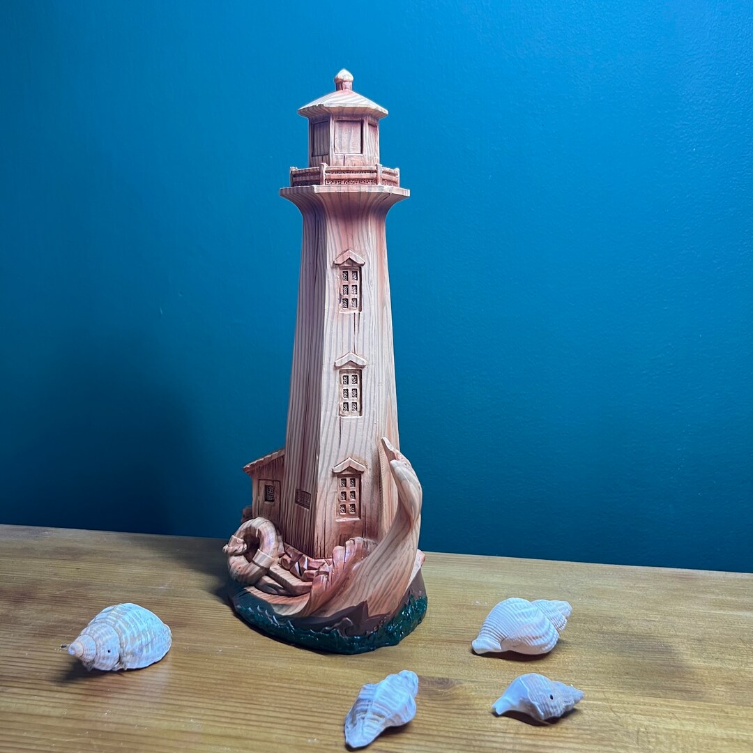 Handcrafted Wood-effect Lighthouse: 22cm Height, Intricate Carving ...