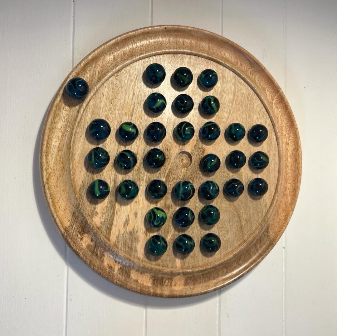 Wooden SOLITAIRE Board GAME With Sea Turtle Glass Marbles | Classic ...