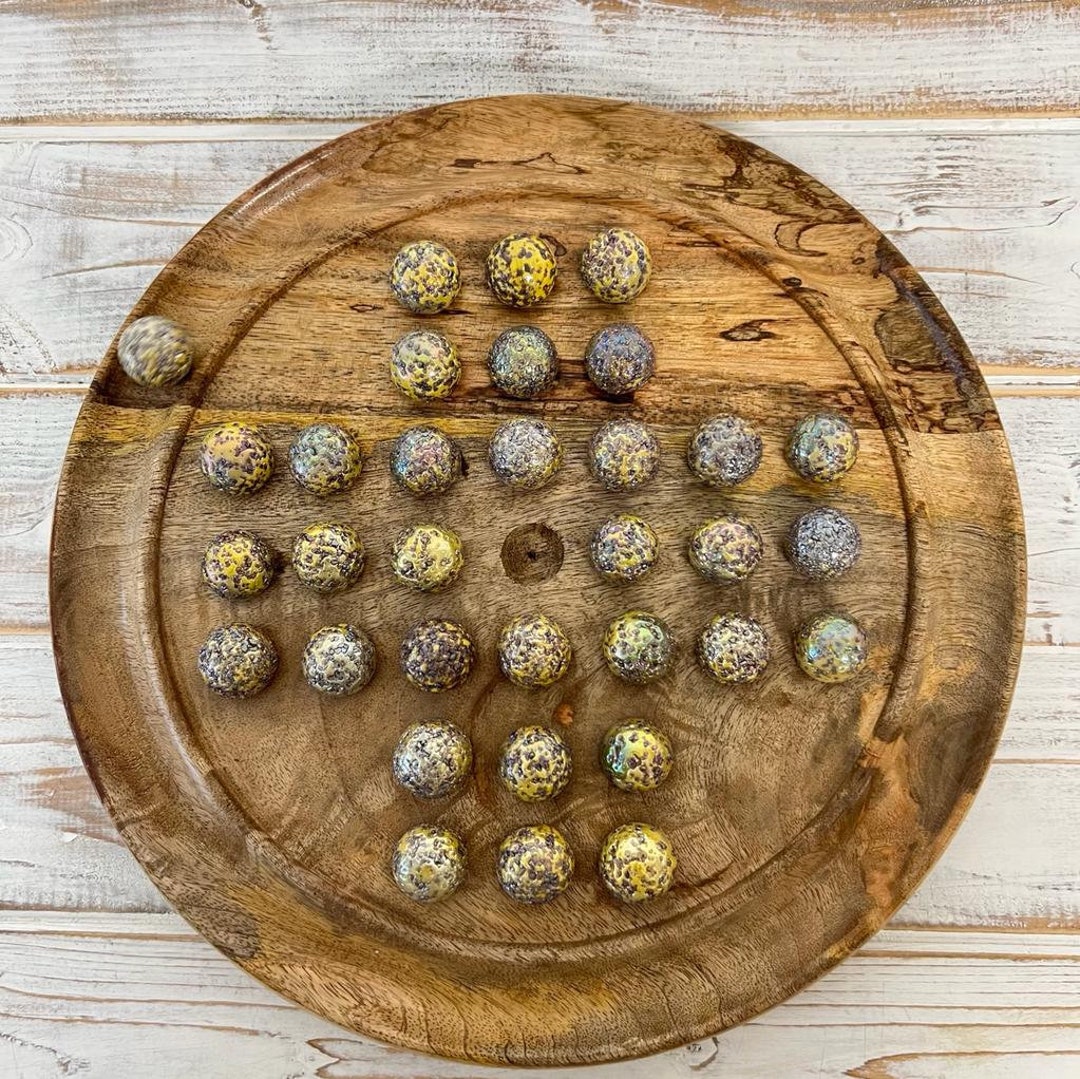 Mango Wood SOLITAIRE BOARD GAME With Spinosaurus Speckled Golden Glass ...