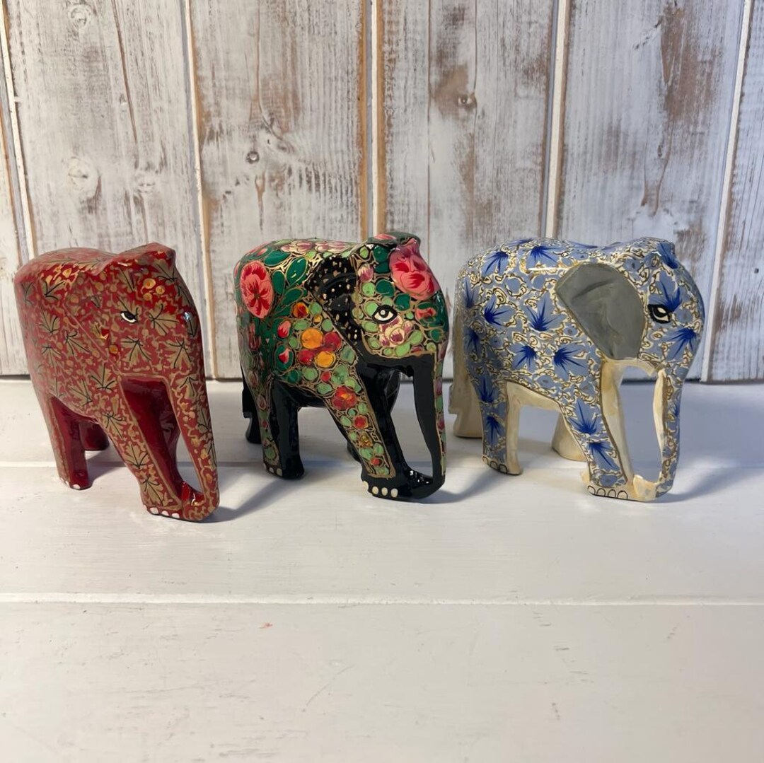 Set of THREE Paper Mache ELEPHANT Ornaments| Animal Decorations ...