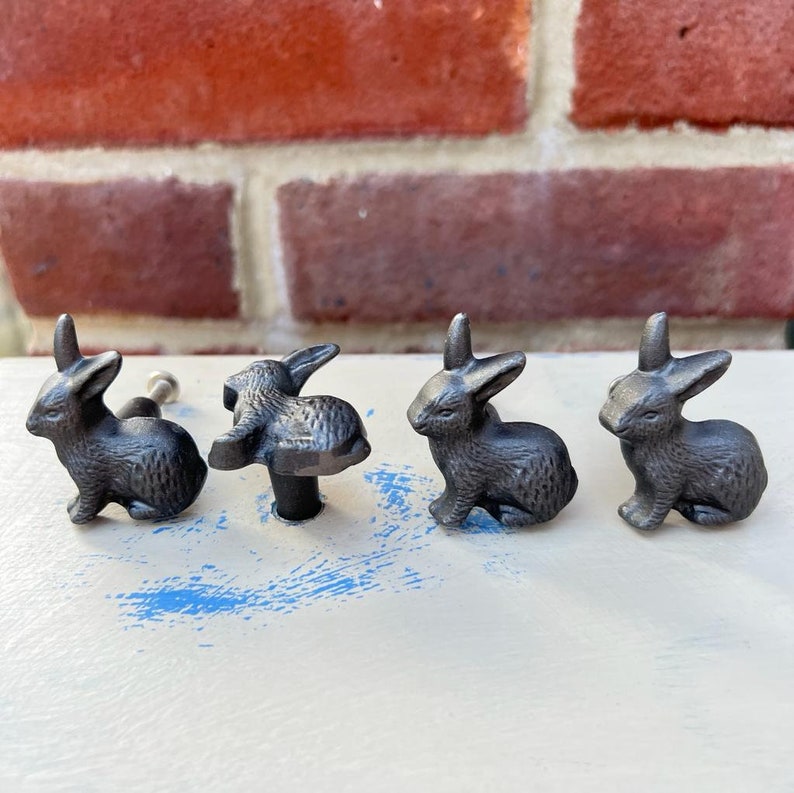 FOUR Cast Iron RABBIT Drawer Knobs / Kitchen Cupboard Cast - Etsy