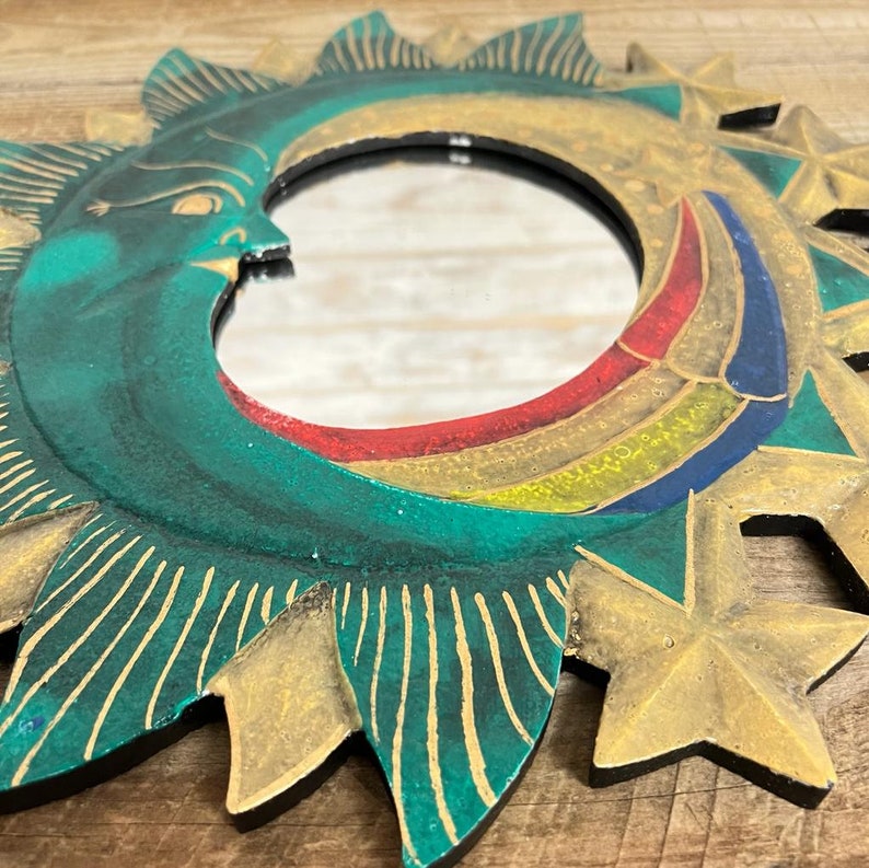 WOODEN Celestial MIRROR Features a Crescent Shaped Moon - Etsy