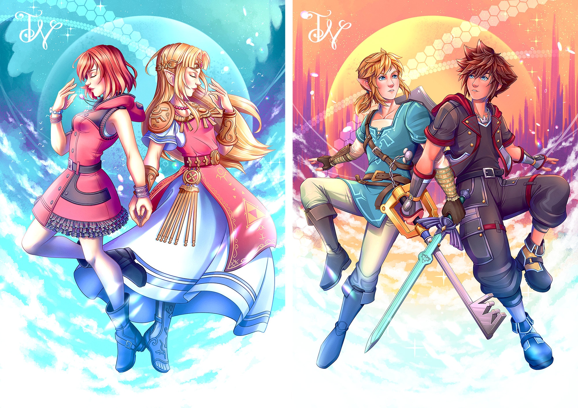 Kingdom Hearts X Legend of Zelda - Sora, Link, Kairi & Zelda - Etsy