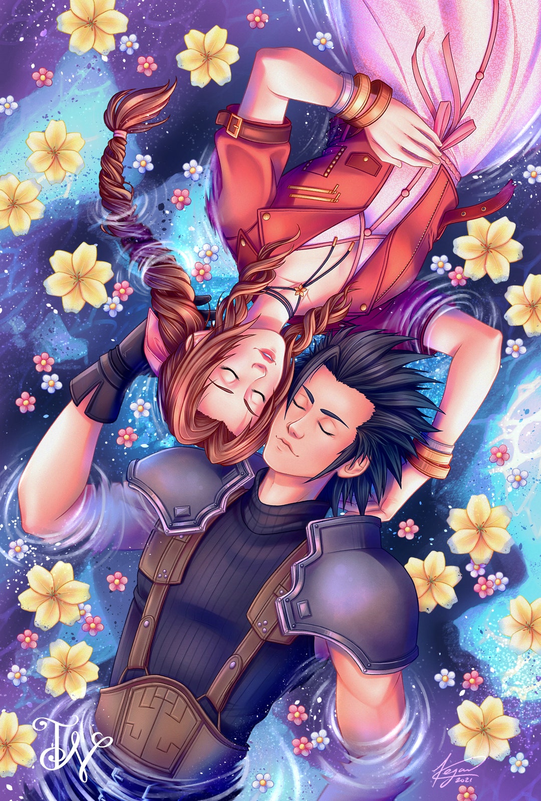 Final Fantasy VII (FF7R) - Aerith & Zack - Peaceful Water Print - Etsy
