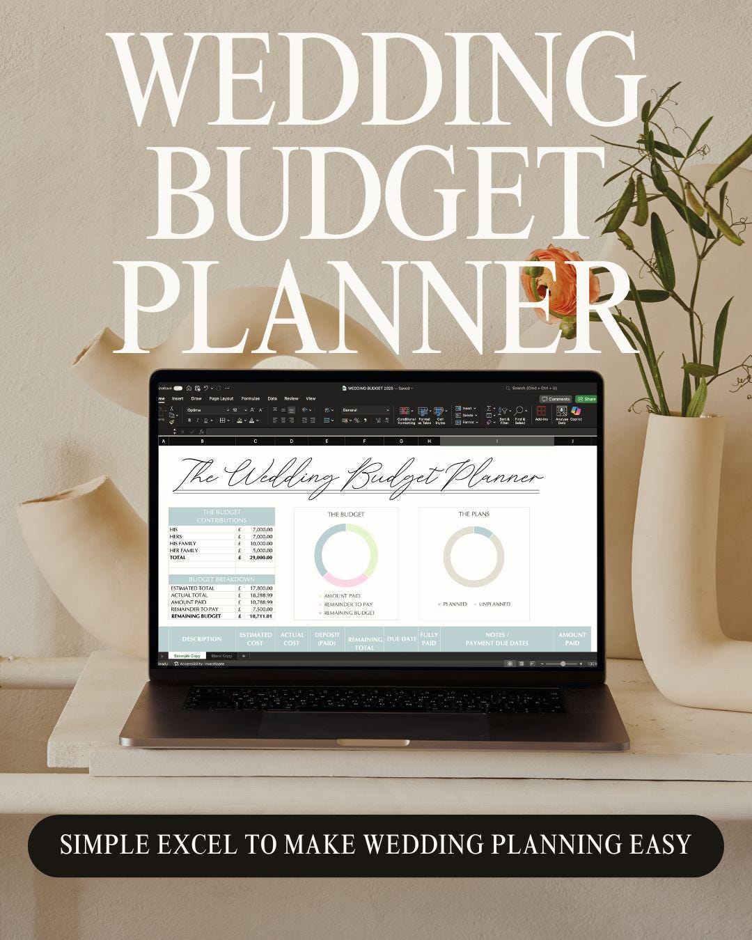 Wedding Budget Planner | Wedding Planning Excel Spreadsheet | Budget ...