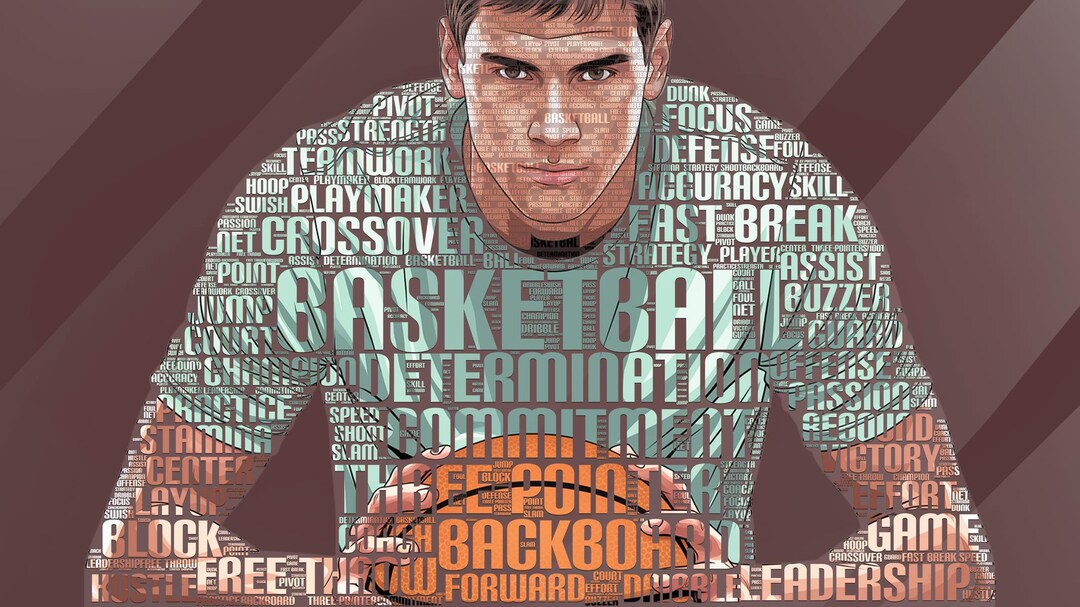 Custom Basketball Text Art Portrait, Basketball Player Gift for Him Men ...