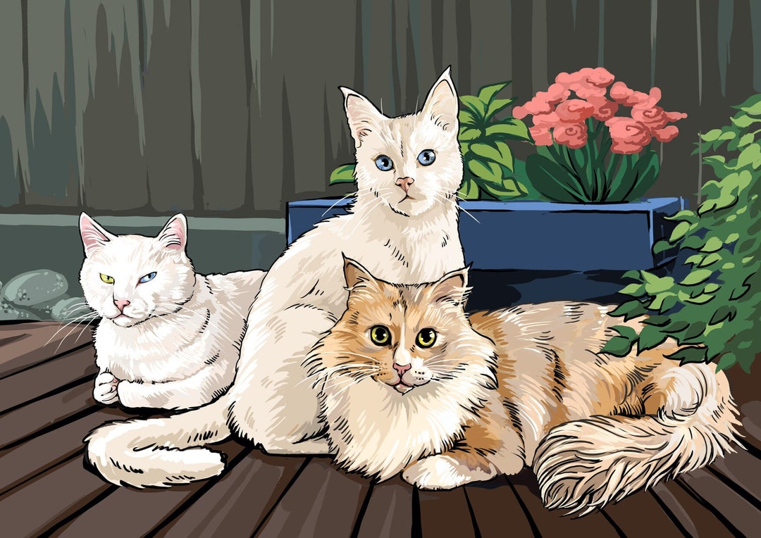 Personalized Cat Family Portrait - Custom Digital Wall Art Download ...