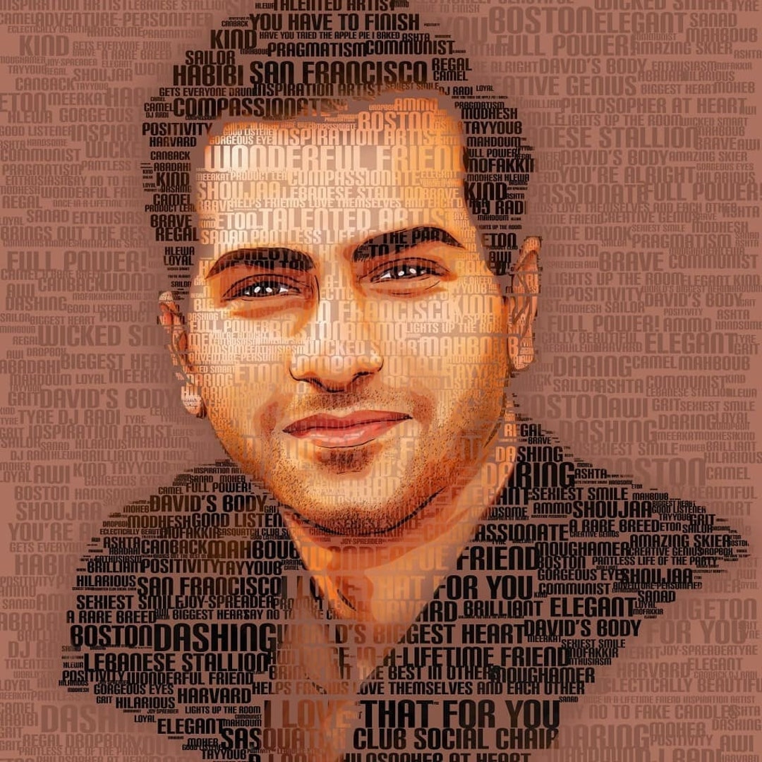 Portrait of Words, Digital Portrait, Text Portrait, Gift for Men, Gift ...