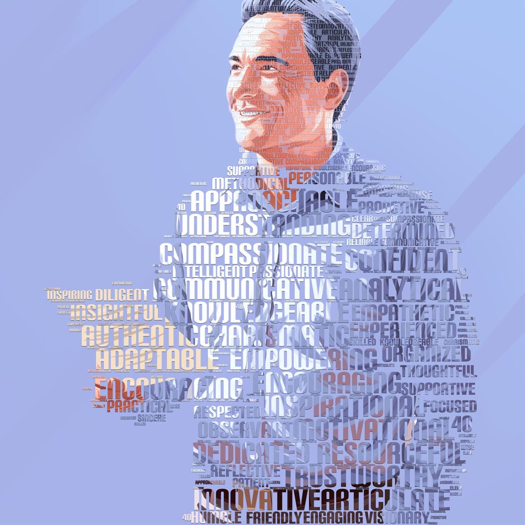 Text Art Portrait From Your Photo, Personalized Professor Portrait Gift ...