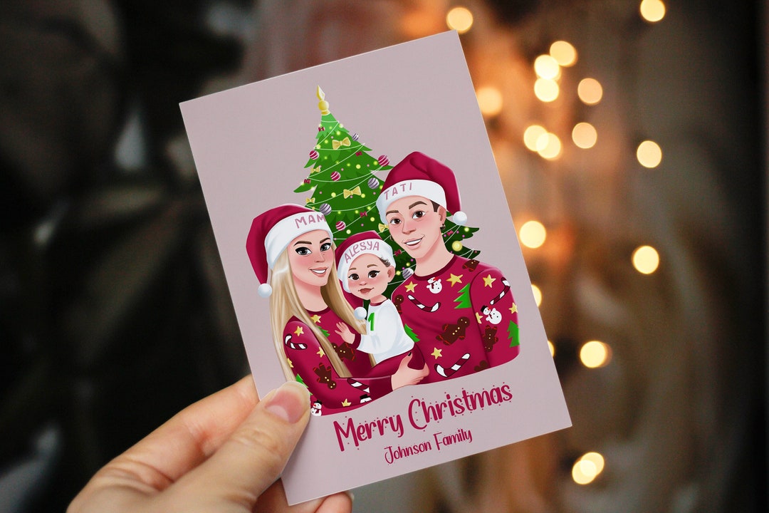 Custom Christmas Family Cartoon Portrait, Holiday Card (digital File ...