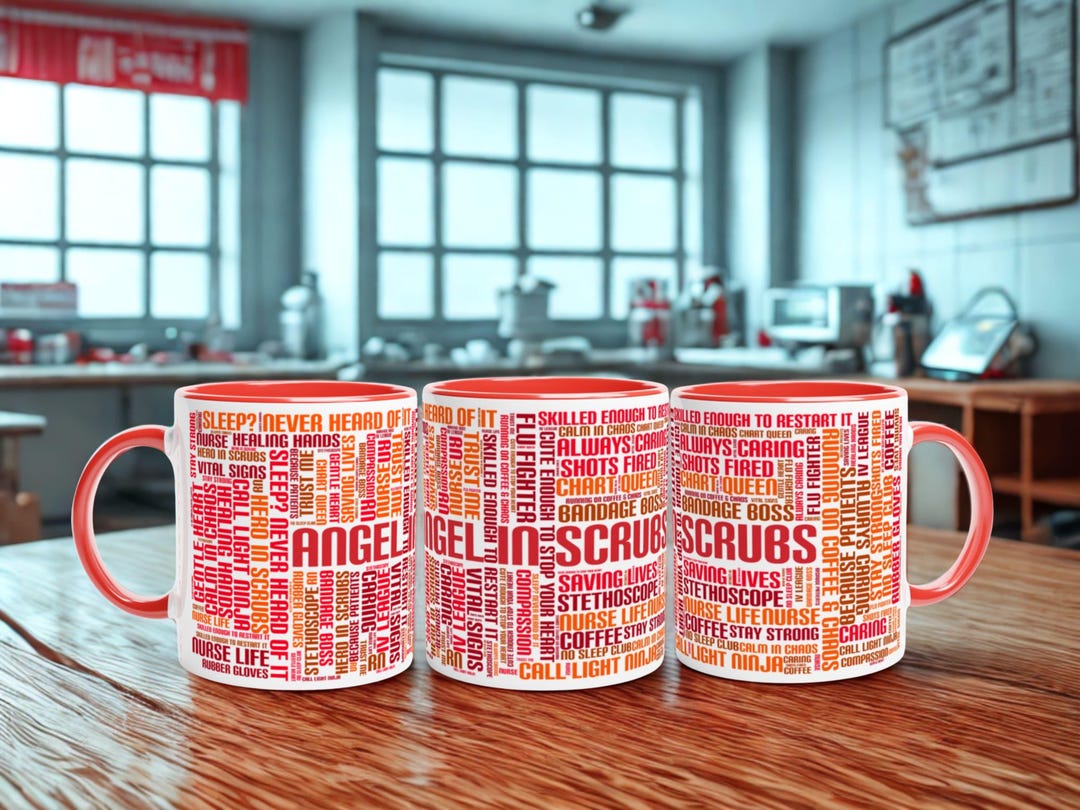Custom Nurse Mug – Funny Angel in Scrubs Gift, Cute Ceramic Coffee Cup ...