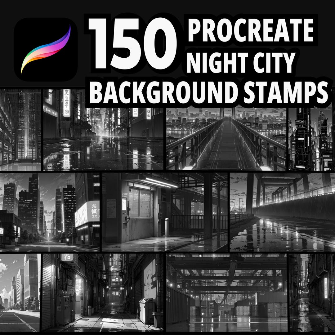 150 Procreate Night City Background Stamps, Futuristic Night Cityscape Brushes, Sci-fi Urban ...