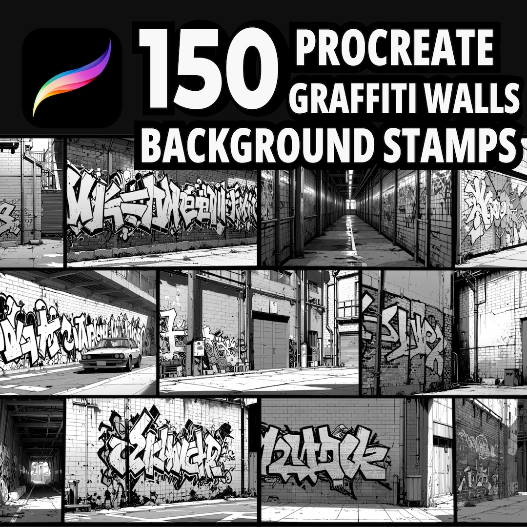 150 Procreate Graffiti Wall Background Stamps, Urban Street Art Brushes ...