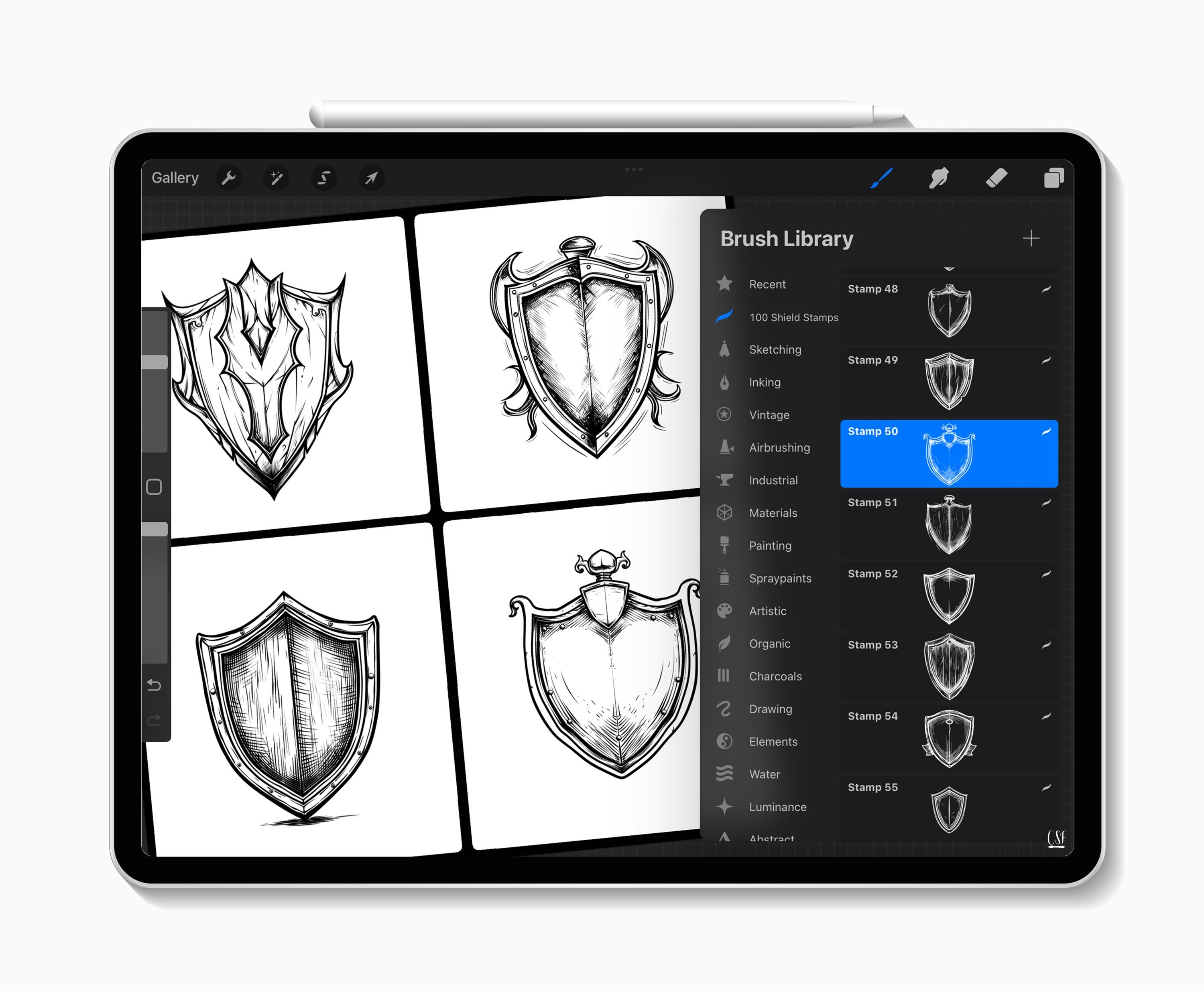 100 Procreate Shield Stamp Brushes, Shield Stamp Set, Shield Brushes ...
