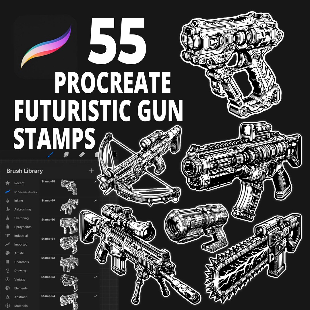 55 Procreate Futuristic Gun Stamp Brushes for Sci-fi Concept Art, Comic ...