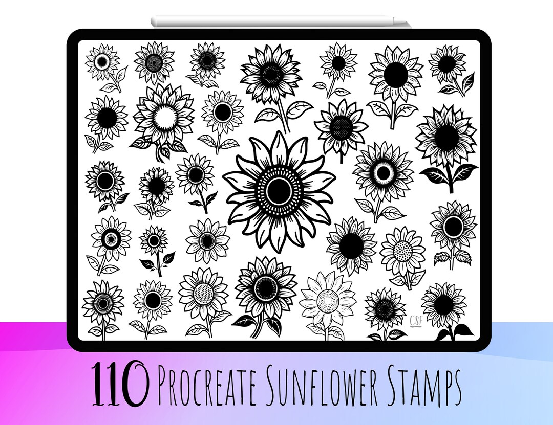 105 Procreate Sunflower Stamp Brushes Sunflower Stamp Set - Etsy