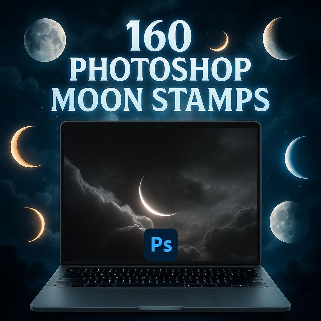 Moon Stamps for Photoshop, Realistic Lunar Cycle Brushes, Celestial ...