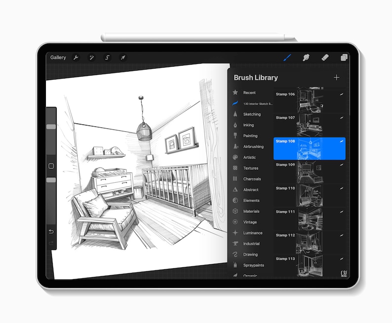 130 Procreate Interior Sketch Stamp Brushes, Procreate Room, Procreate ...