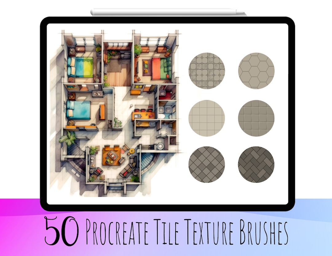 50 Procreate Tile Texture Brushes, Procreate Tile, Mosaic Brush, Digital Tile Brushes, Interior ...