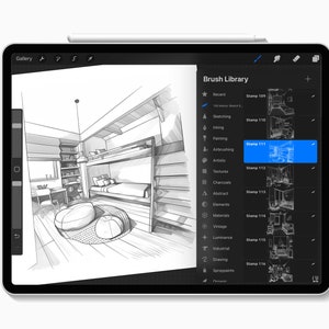 130 Procreate Interior Sketch Stamp Brushes, Procreate Room, Procreate ...