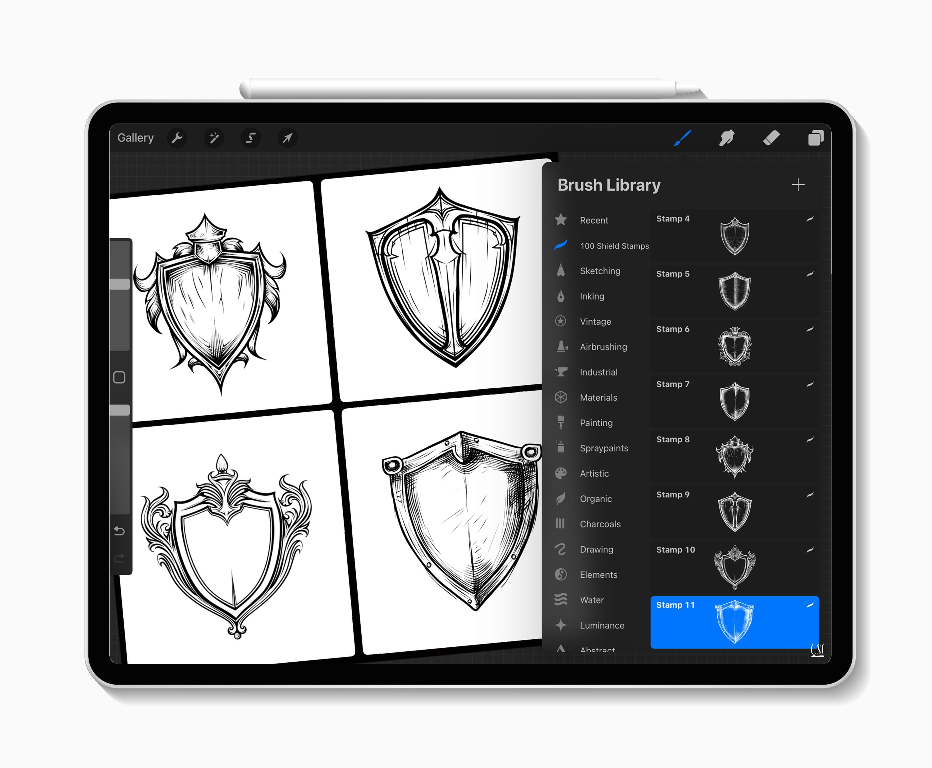 100 Procreate Shield Stamp Brushes, Shield Stamp Set, Shield Brushes ...