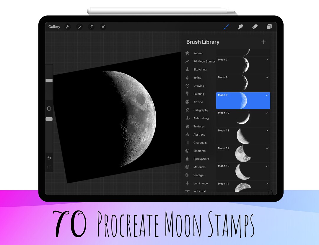 70 Procreate Moon Stamp Brushes, Moon Stamp Set, Moon Brush, Digital ...