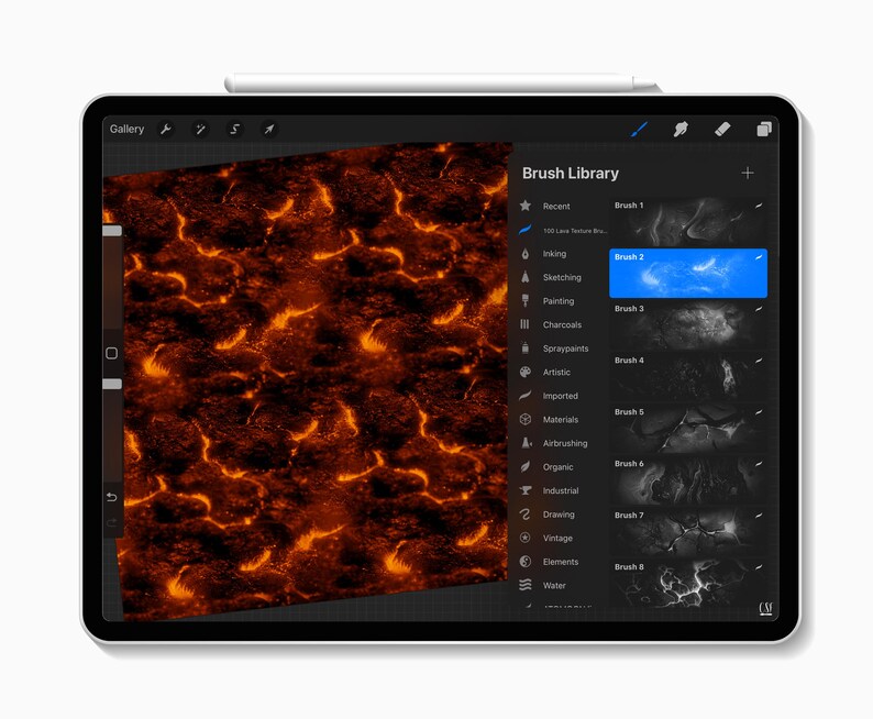 100 Procreate Lava Texture Brushes, Realistic Volcanic Brushes, Fire ...