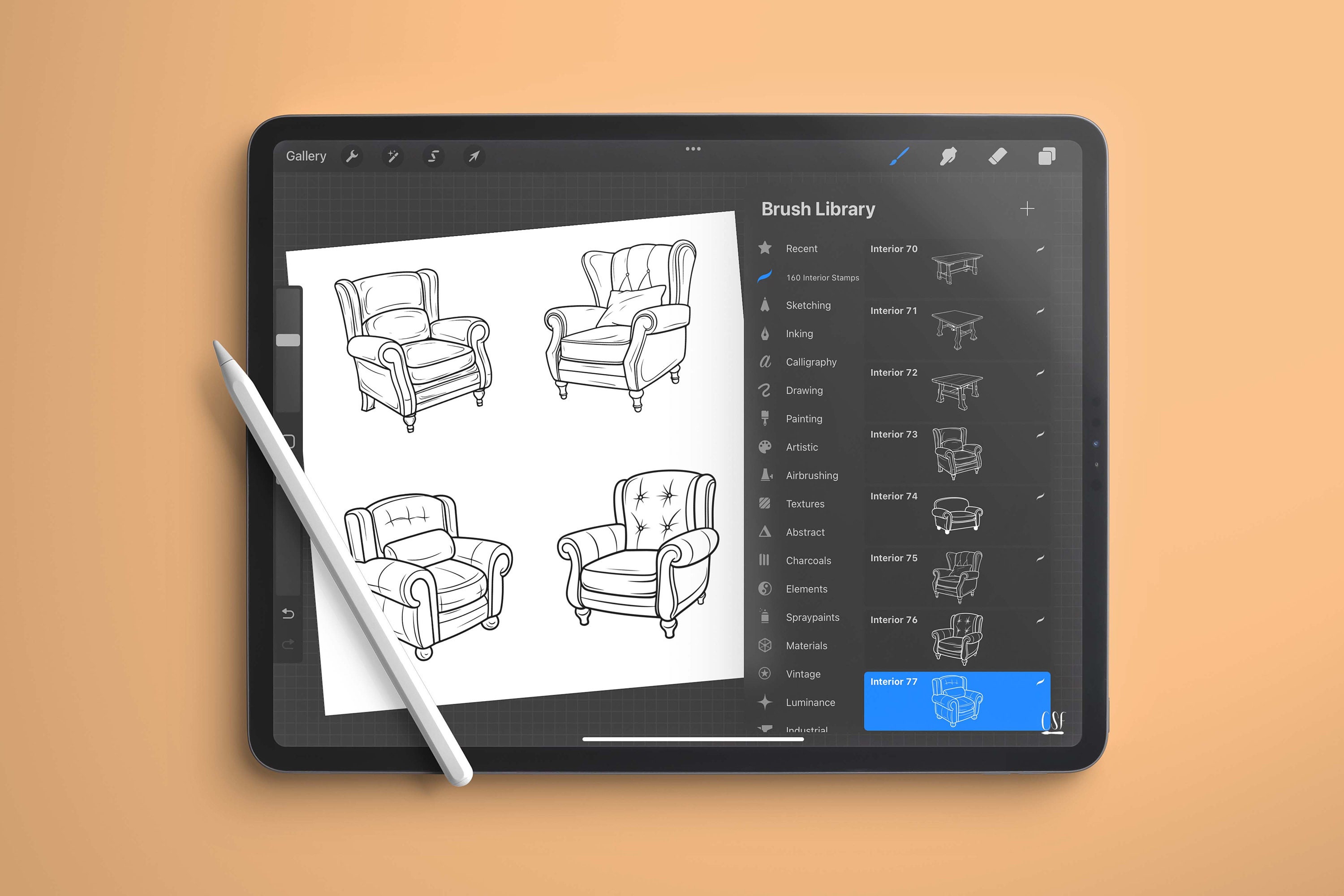 160 Procreate Interior Furniture Stamp Brushes Procreate - Etsy