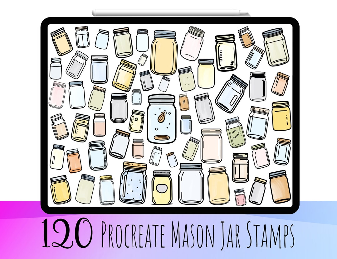 120 Procreate Mason Jar Stamp Brushes, Jar Stamp Set, Jar Brushes ...