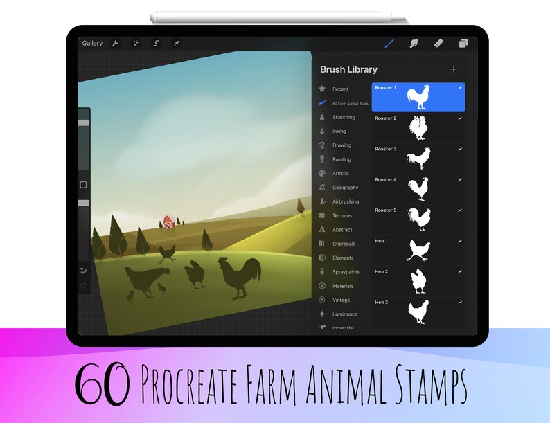 60 Procreate Farm Animal Stamp Brushes Procreate Farmer Farm - Etsy