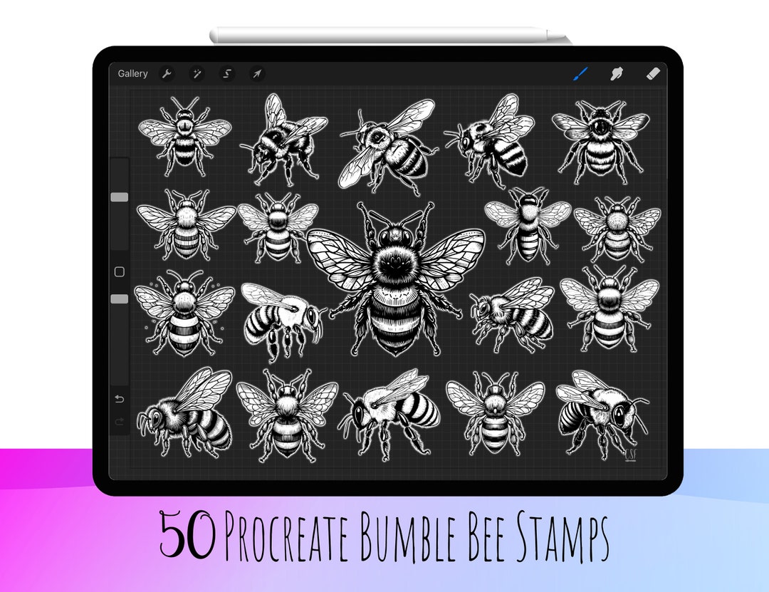50 Procreate Bumble Bee Stamp Brushes, Honey Bee Stamp, Procreate Bug ...