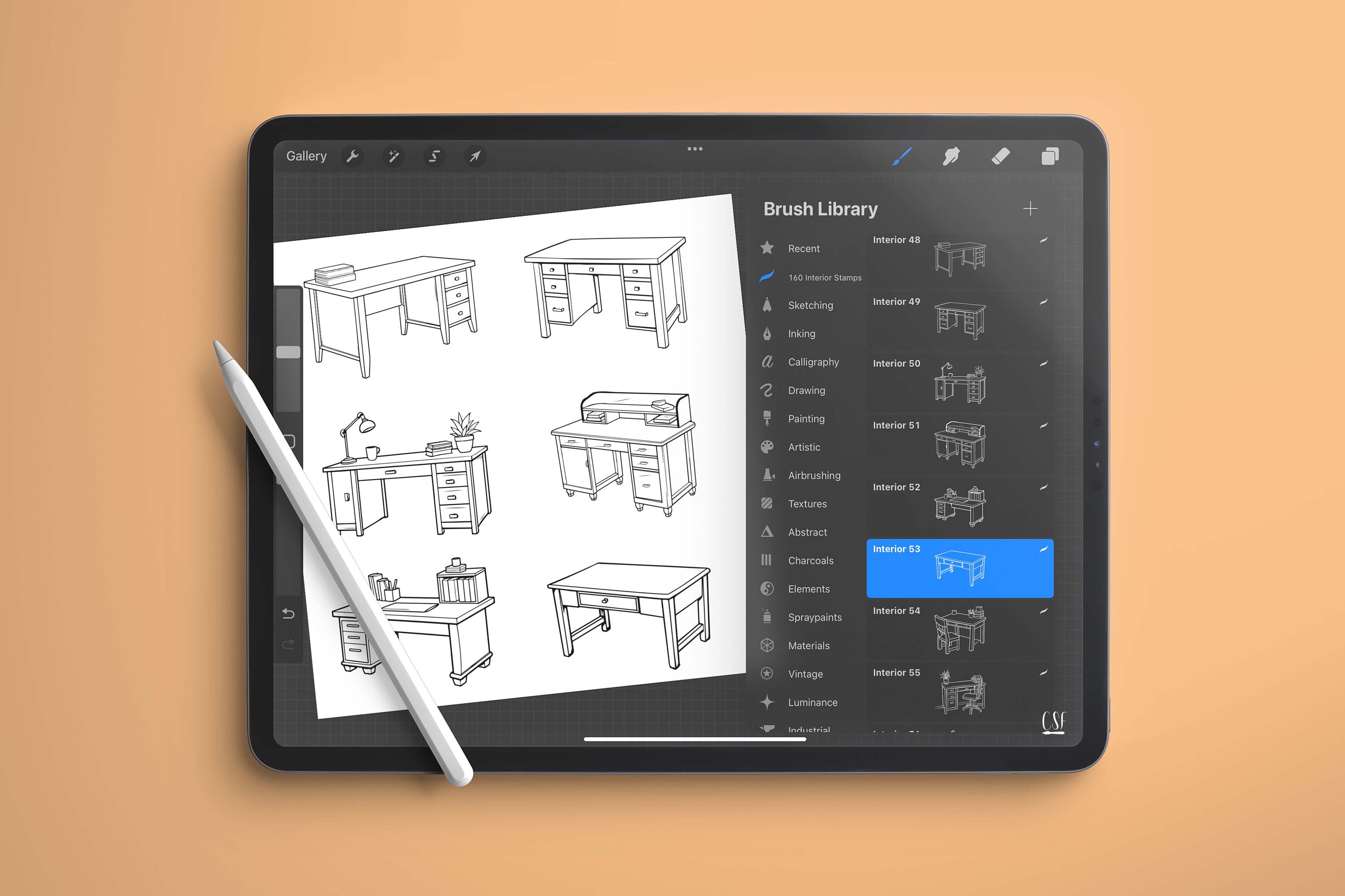 160 Procreate Interior Furniture Stamp Brushes, Procreate Interior ...