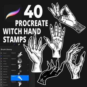 40 Procreate Witch Hand Stamp Brushes, Witch Stamp Set, Halloween ...