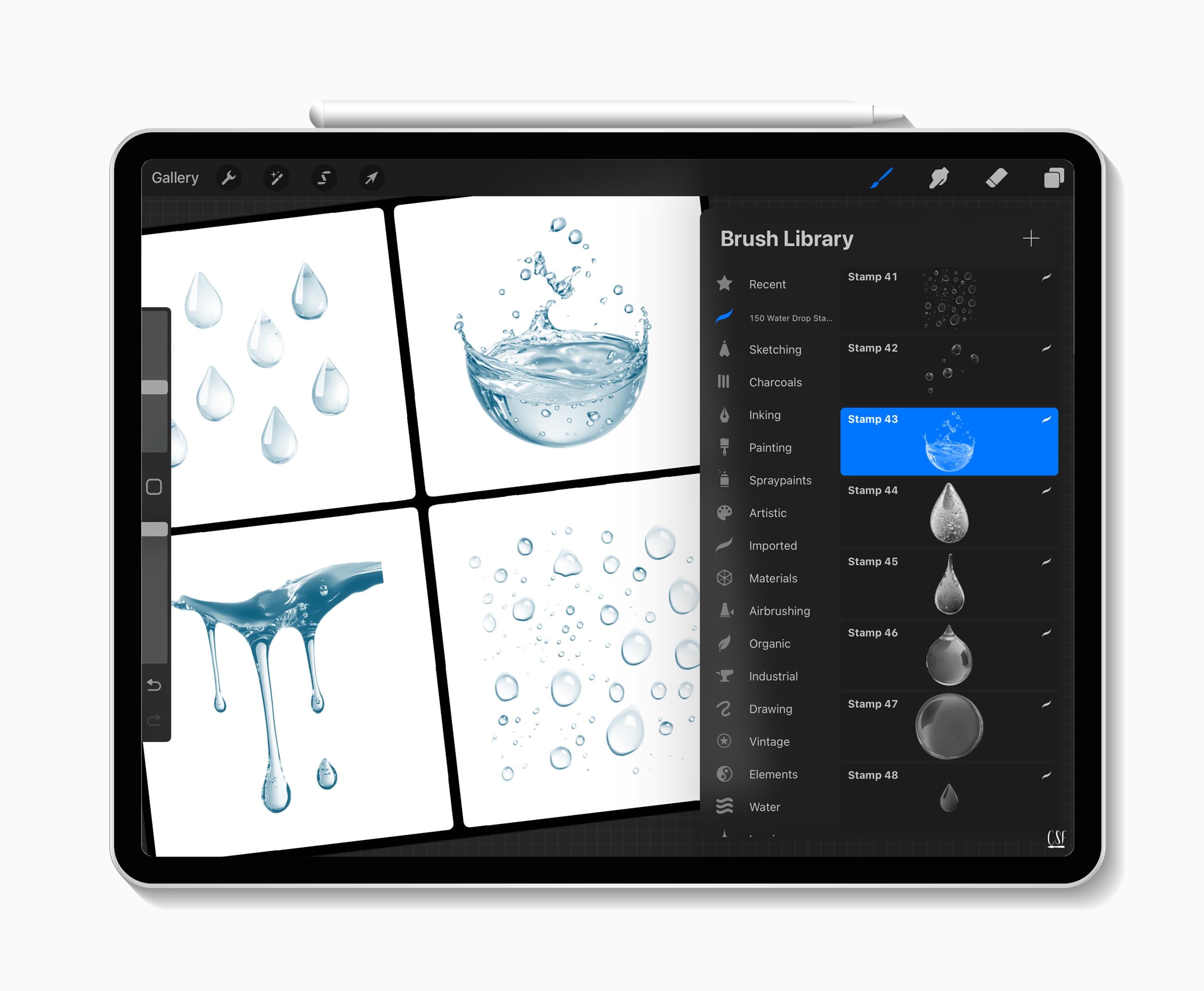 150 Procreate Water Drop Stamp Brushes, Liquid Effect, Splash Stamp ...