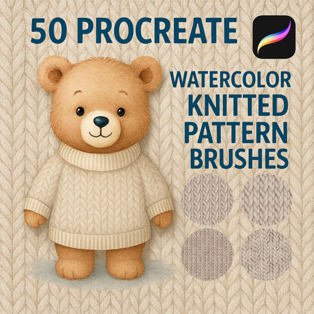 50 Watercolor Knitted Procreate Brushes, Knit Texture Procreate ...