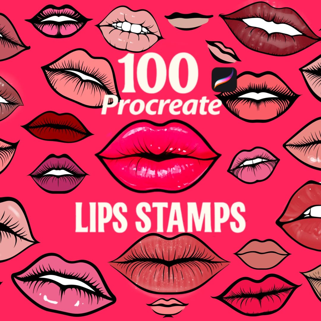100 Procreate Lips Stamps, Lip Shape Stamp Pack, Glossy Lips Outline ...