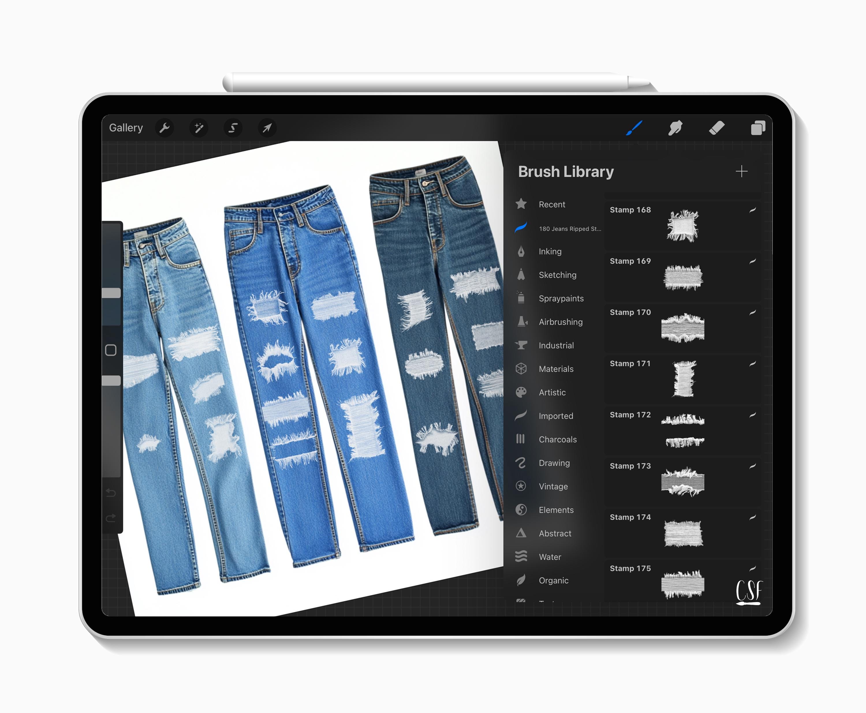 180 Procreate Ripped Jeans Stamp, Grunge Fashion Design, Denim Stamps ...