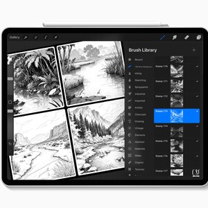 180 Procreate River Background Stamps, Nature Scene Design, Fantasy ...