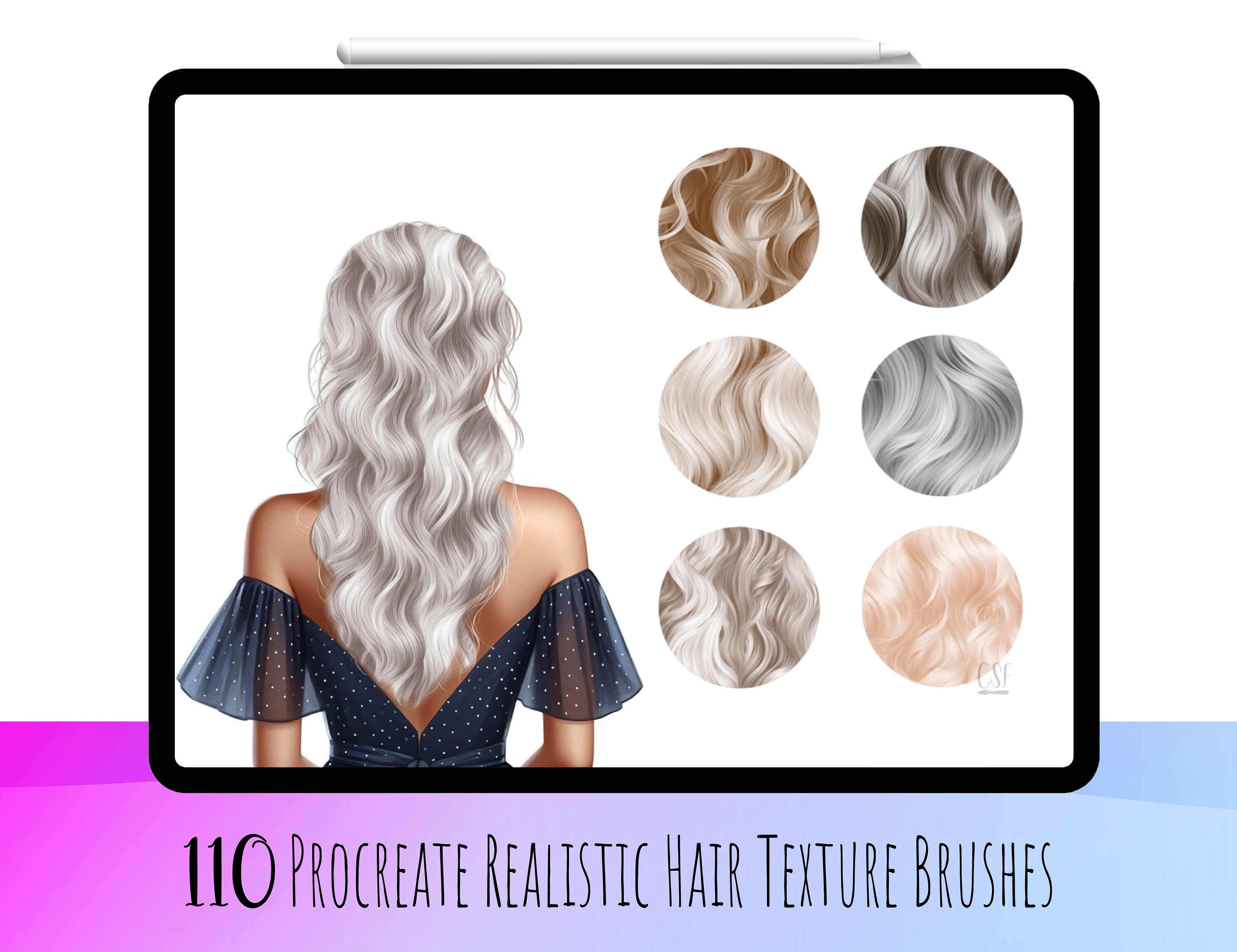 110 Realistic Hair Texture Procreate Brushes, Procreate Hair Brush ...