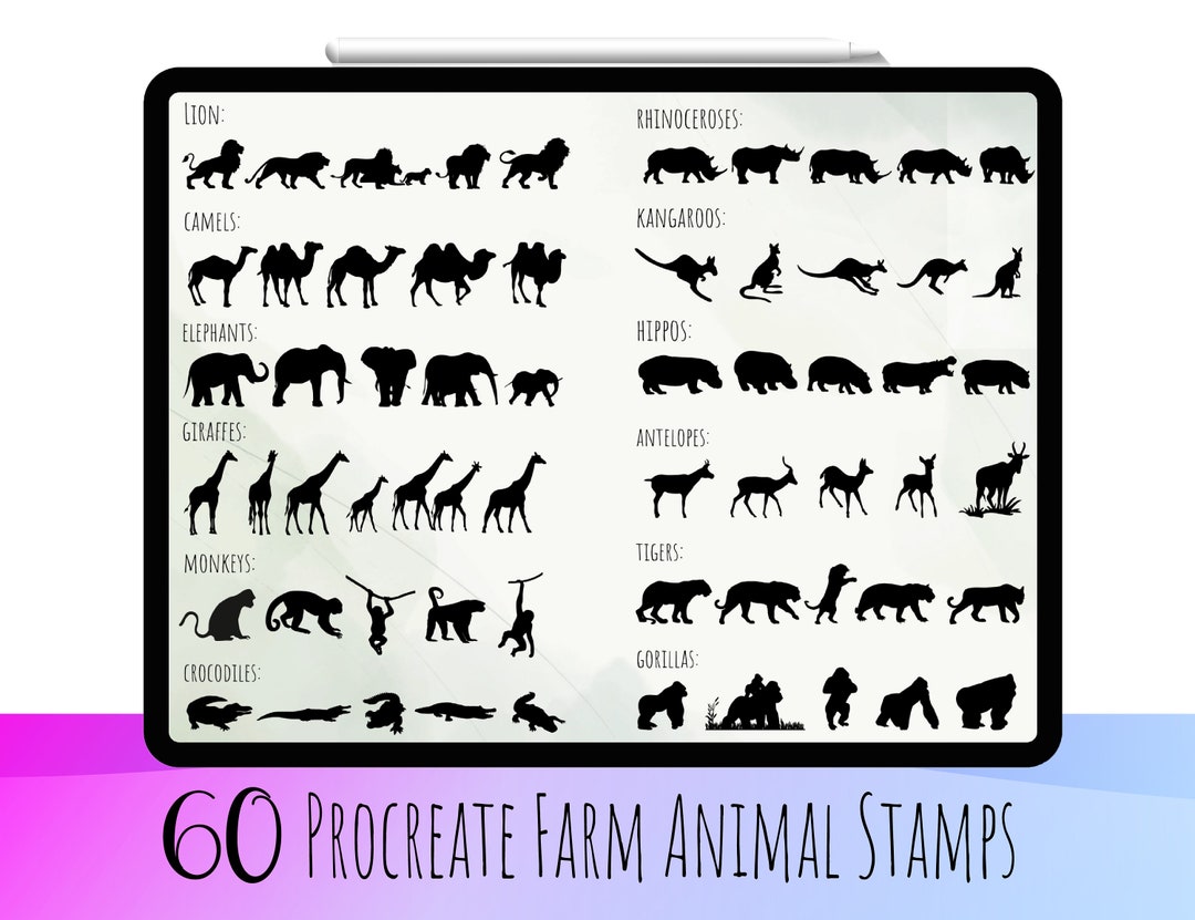 60 Procreate Safari Animal Stamp Brushes Procreate Safari - Etsy