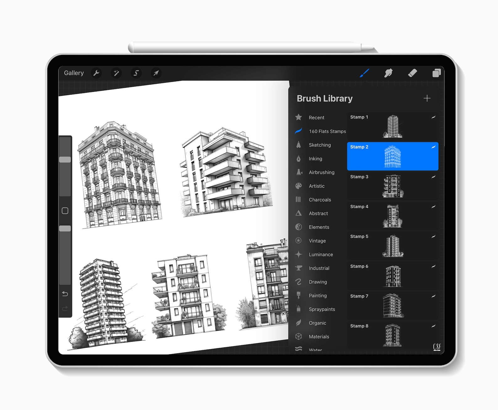 160 Procreate Building Sketch Stamp Brushes, Architecture Stamp, Home ...