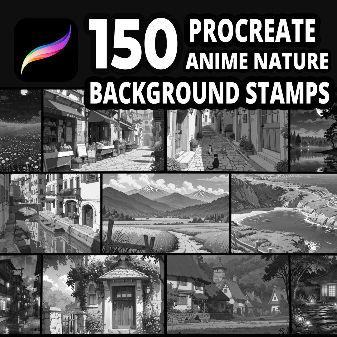 150 Procreate Anime Nature Background Stamps for Studio Style ...