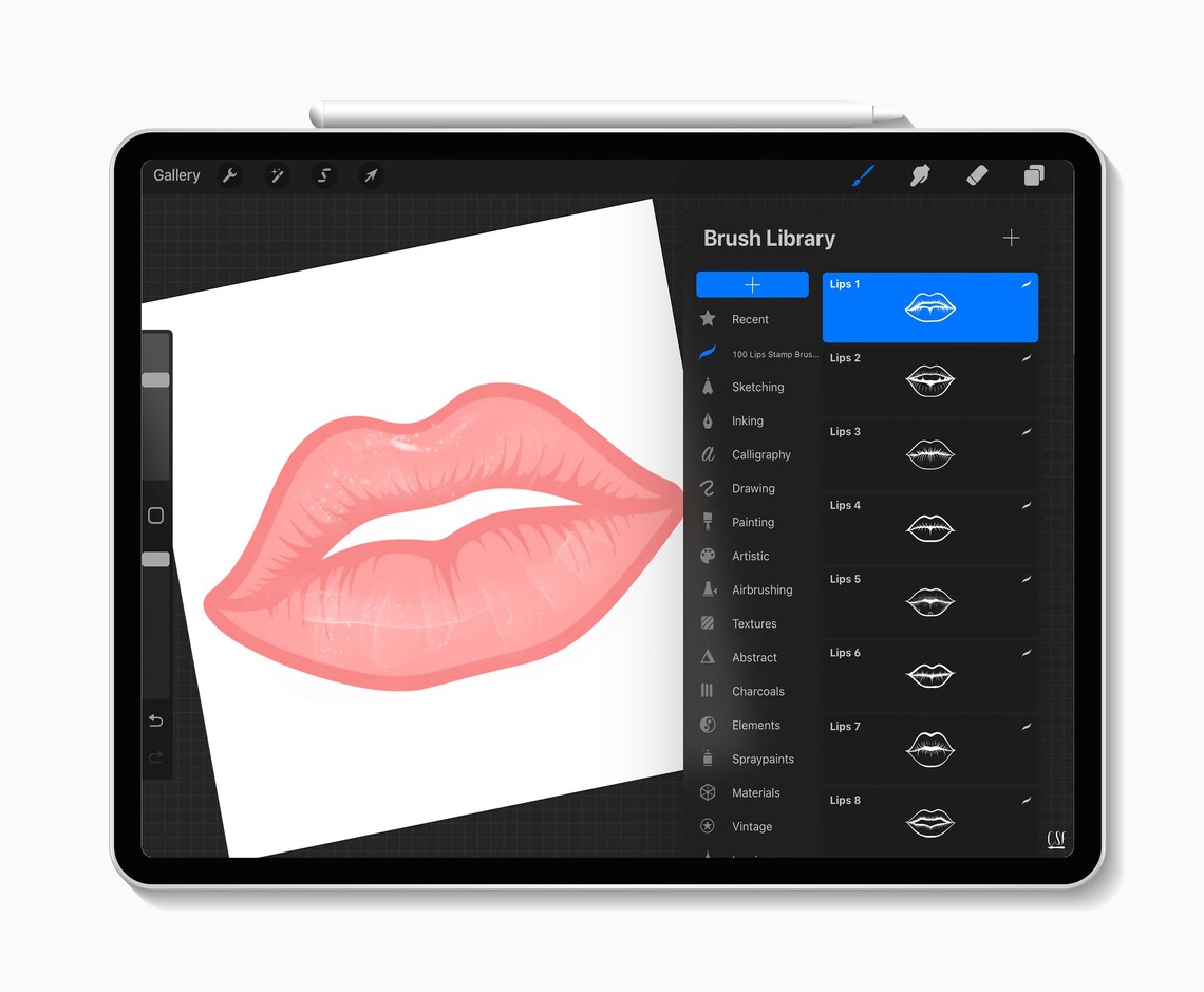 100 Procreate Lips Stamps, Lip Shape Stamp Pack, Glossy Lips Outline ...