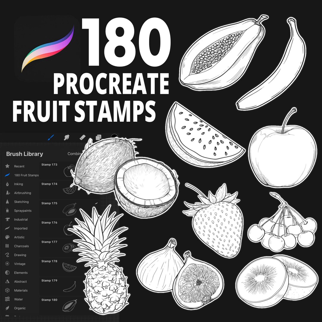 180 Procreate Fruit Stamp Set for Food Illustration, Botanical Art ...