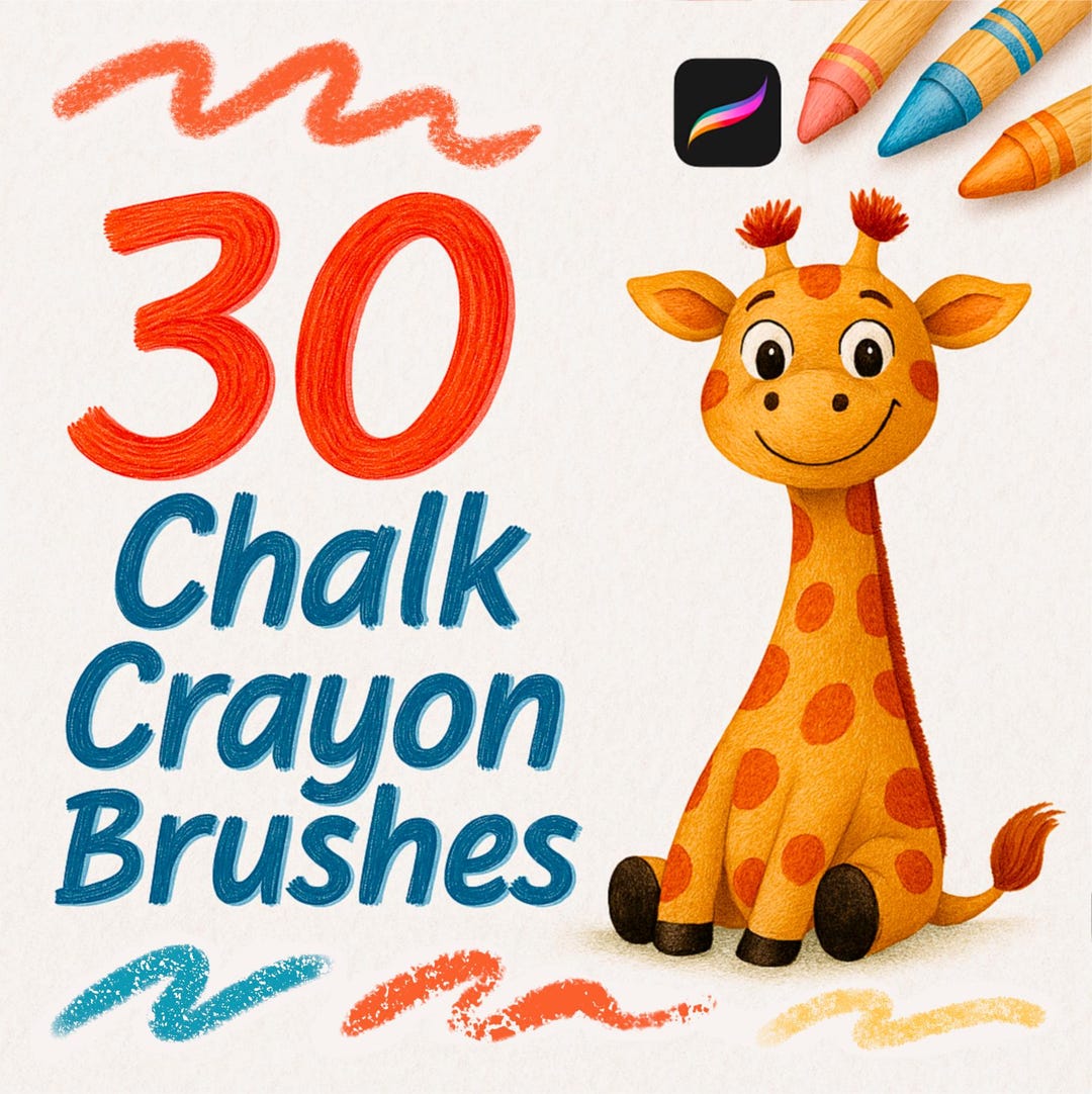 30 Chalk Crayon Brushes, Crayon Brush Procreate, Grain Texture Brushes ...