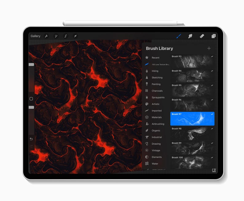 100 Procreate Lava Texture Brushes, Realistic Volcanic Brushes, Fire ...